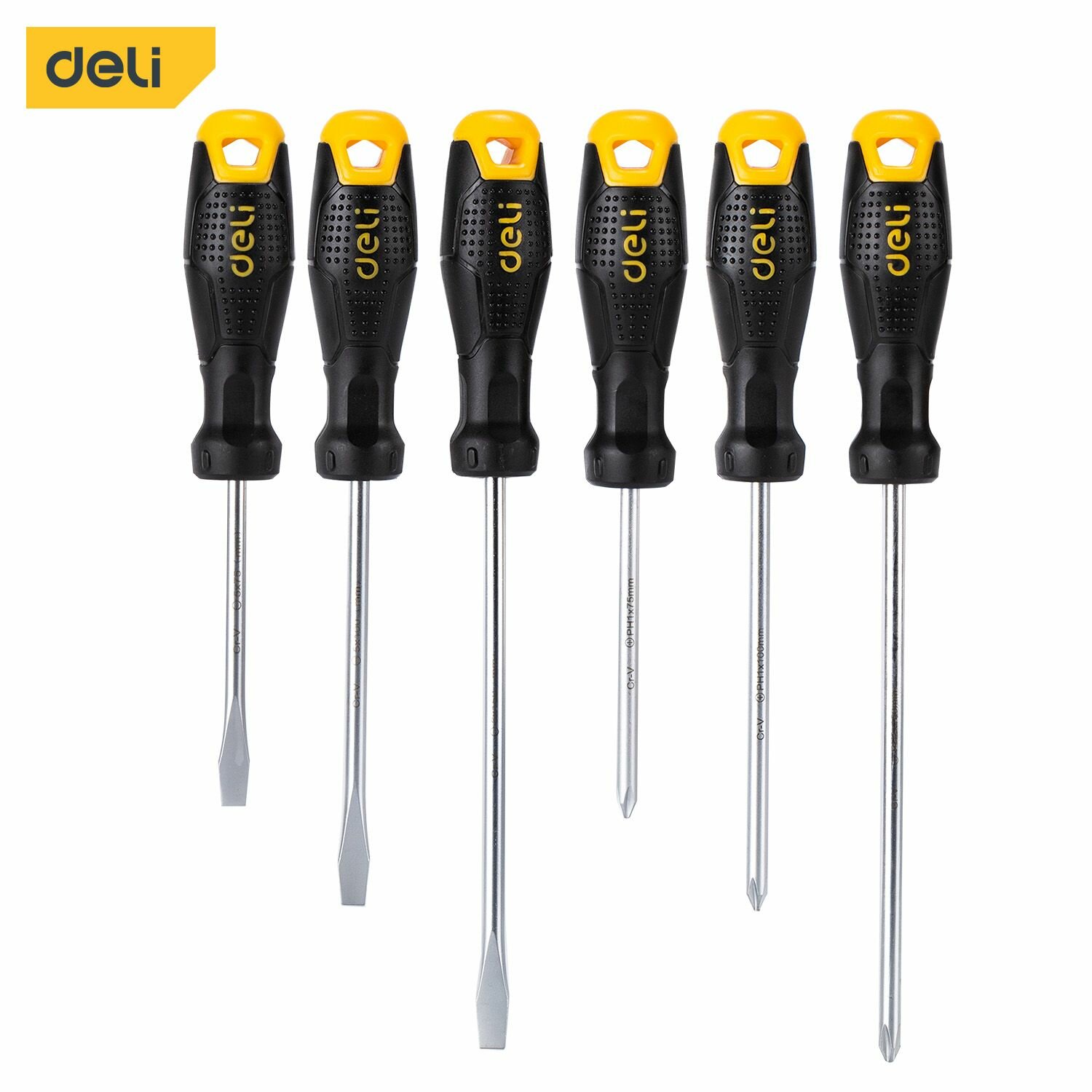 Набор отверток Deli DL620006 6шт SL5x75 + SL5x100 + SL6x150 + PH1x75 + PH1x100 + PH2x150