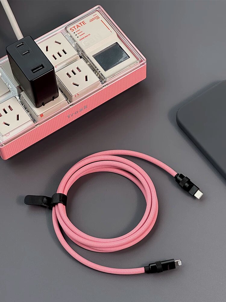 Плетеный кабель 2 м Type-C к Type-C для iPhone 15/14/iPad, розовый, быстрая зарядка, без адаптера