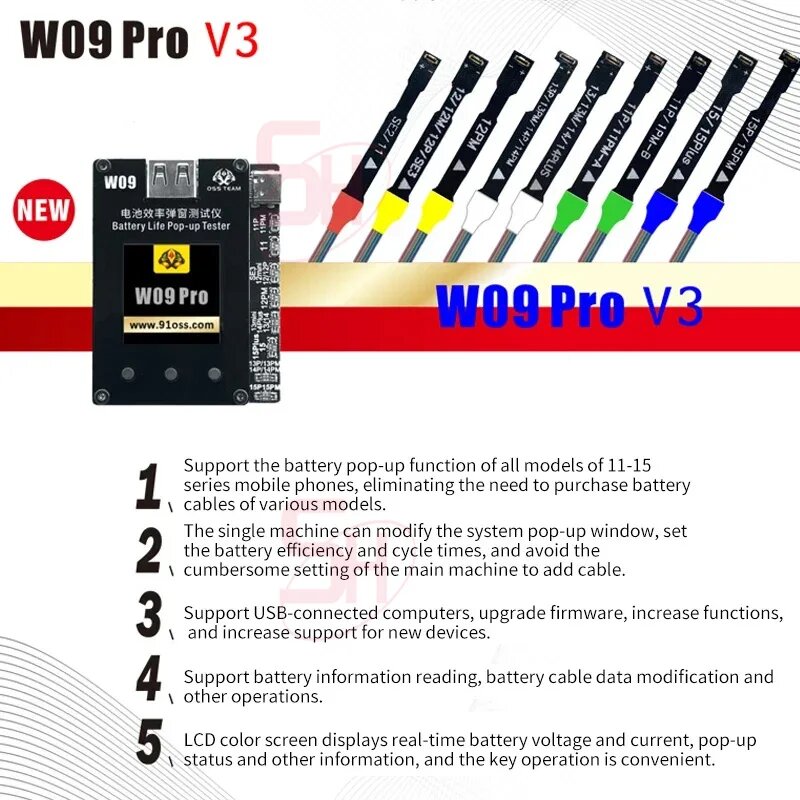 W09 Pro V3 Тестер батареи для iPhone 11-15 Pro Max — фото 1