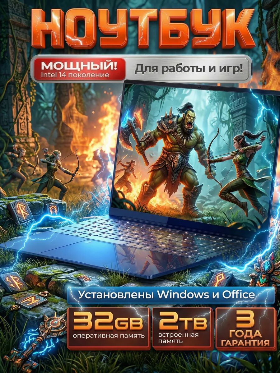 Ноутбук Intel Core i7-14700HX, 32GB RAM, 2048GB SSD, 2026 + Windows, Office