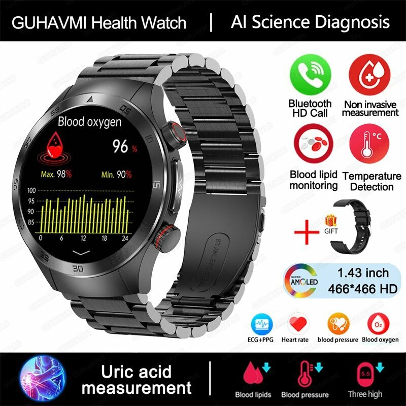 GUHAVMI Умные часы Black Steel с измерением кислой среды