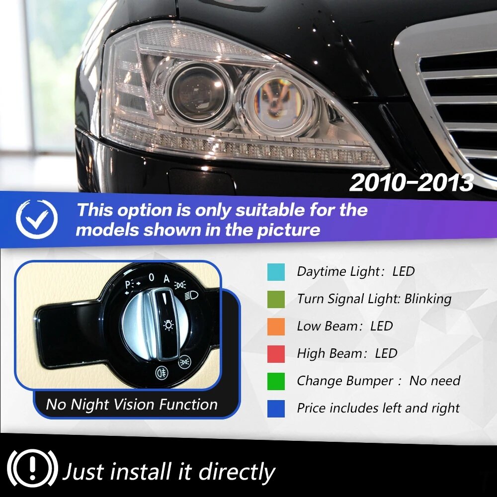 Фары для Mercedes-Benz W221 LED фары 2006-2009 S300 S350 LED Bi Xenon лампочка сборка upgrade Динамический сигнал Аксессуары
