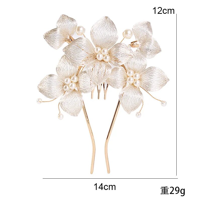 Тиара для волос с цветами и жемчугом, 12x14 см, 29 г, E comb