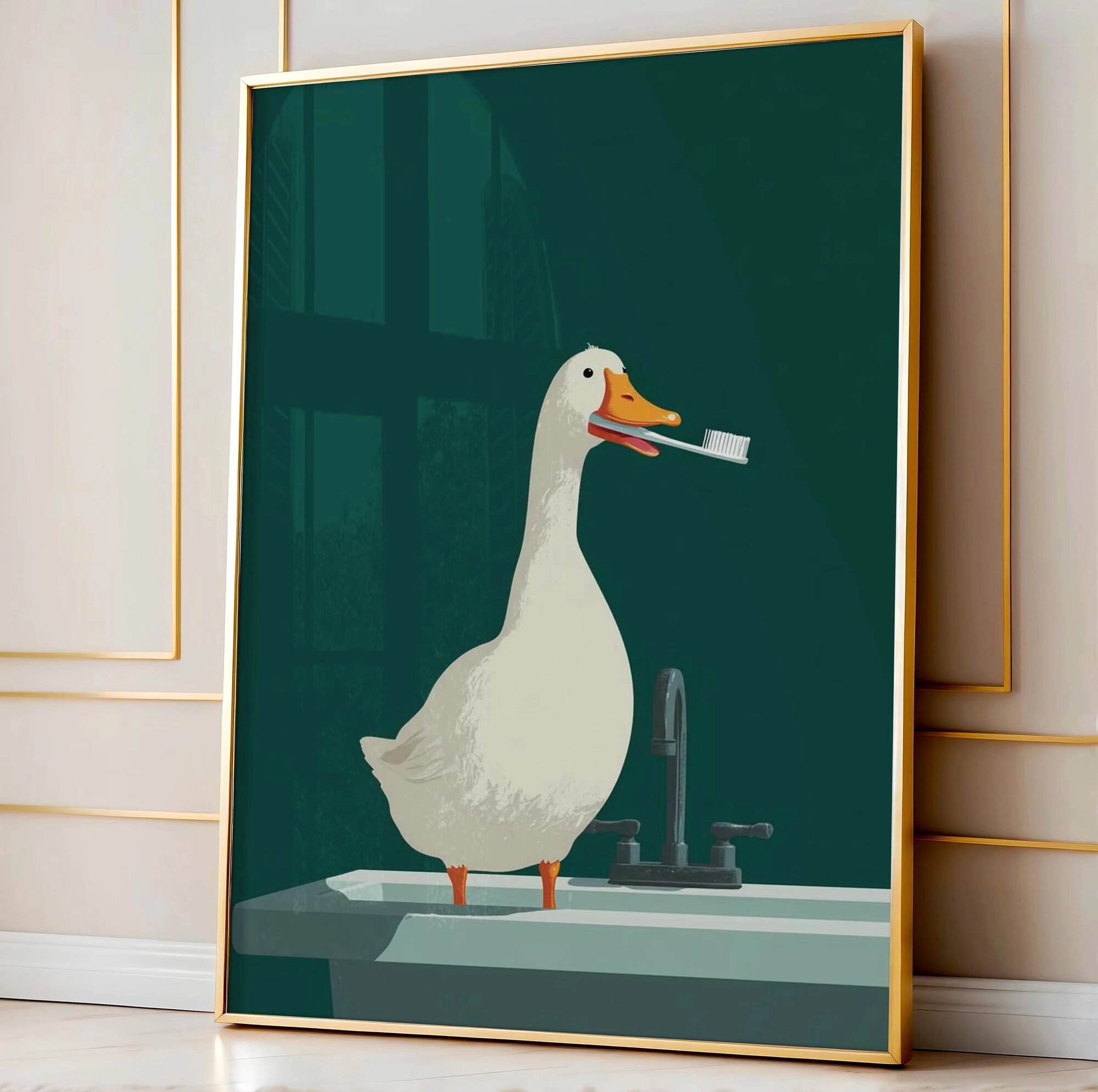 Постер с гусыней, чистящей зубы, 25x35 см, XL492-03