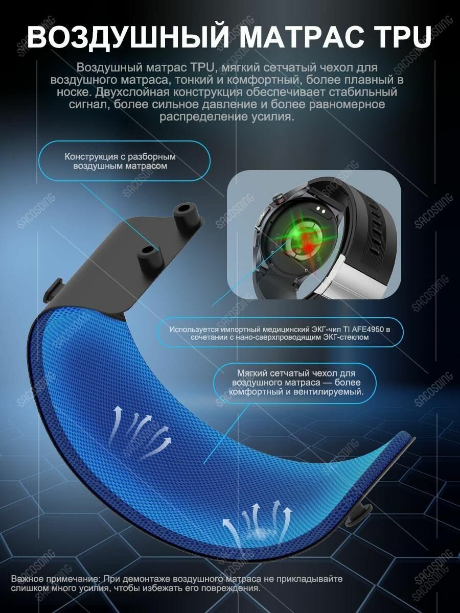 Умные часы с измерением артериального давления насосом, ЭКГ, NFC, Bluetooth-звонки — фото 1
