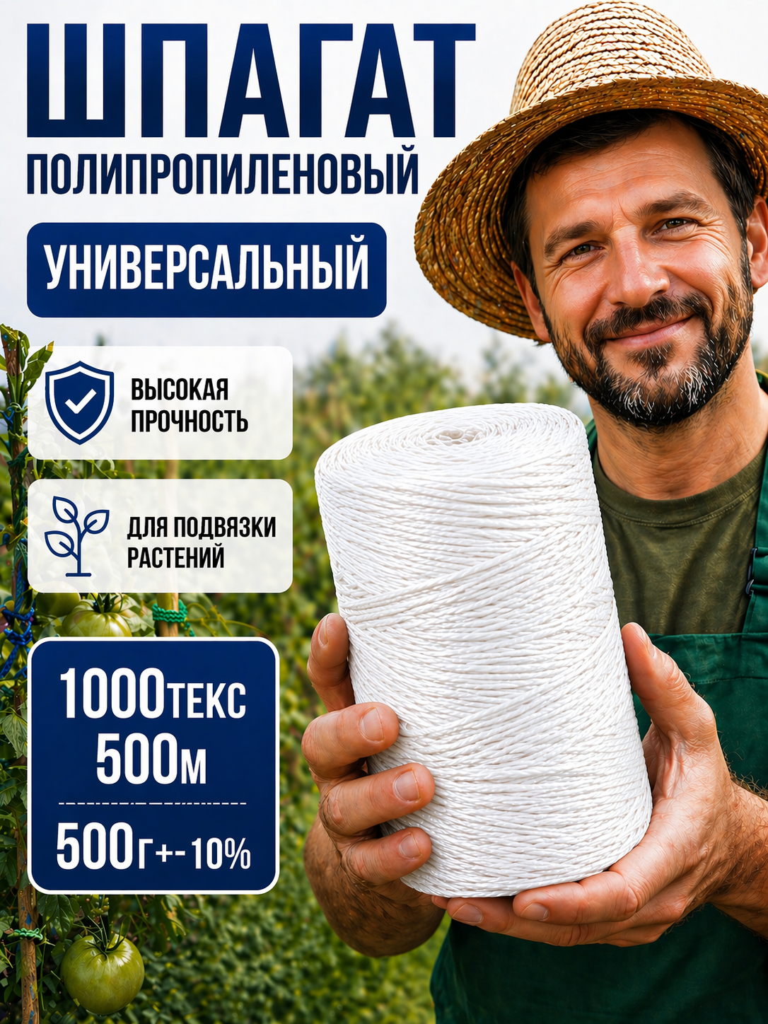 Шпагат полипропиленовый 500 м (500 грамм) 1000 тэкс веревка для подвязывания растений