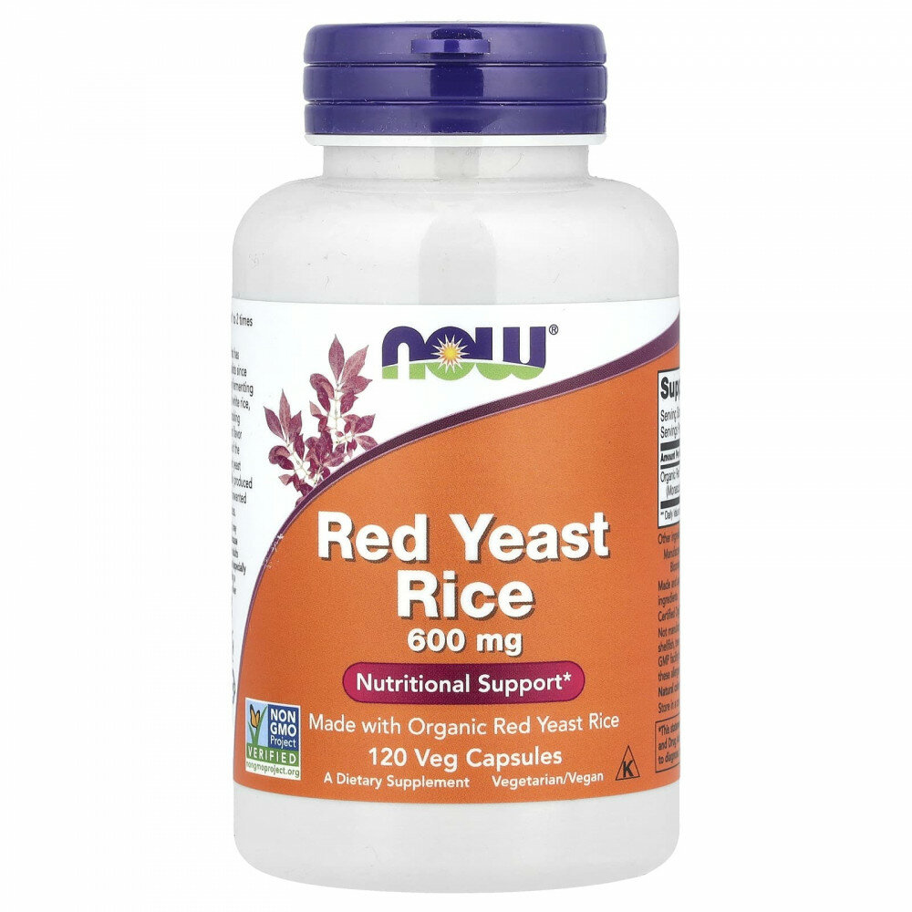 NOW Foods, красный ферментированный рис, 600 мг, 120 растительных капсул
