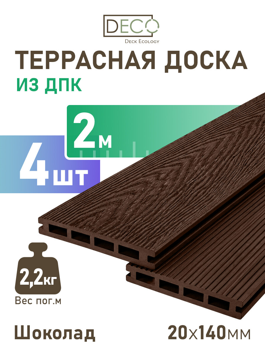 Террасная доска из ДПК 20х140х2000 мм, декинг стандарт, 4шт
