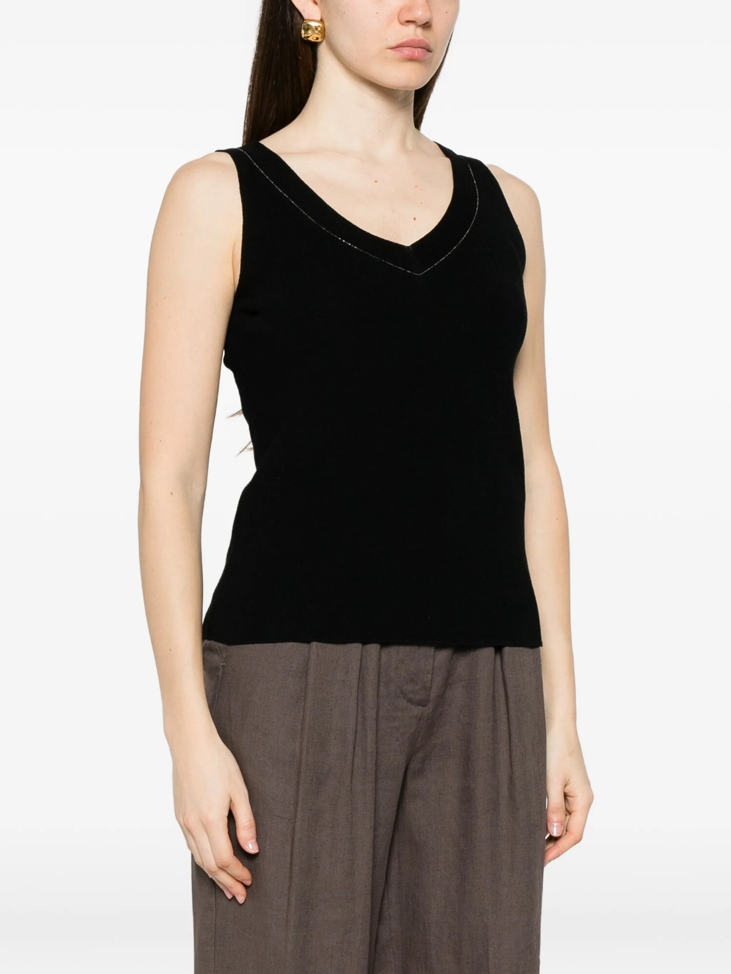 Топ Panicale Bead-embellished V-neck top, размер 40, black/black — фото 1