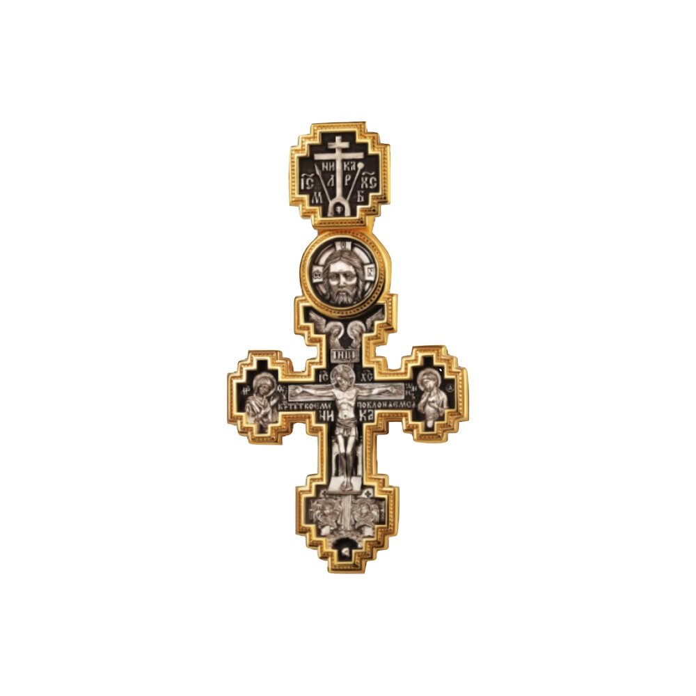 Крестик, серебро, 925 проба, чернение, золочение