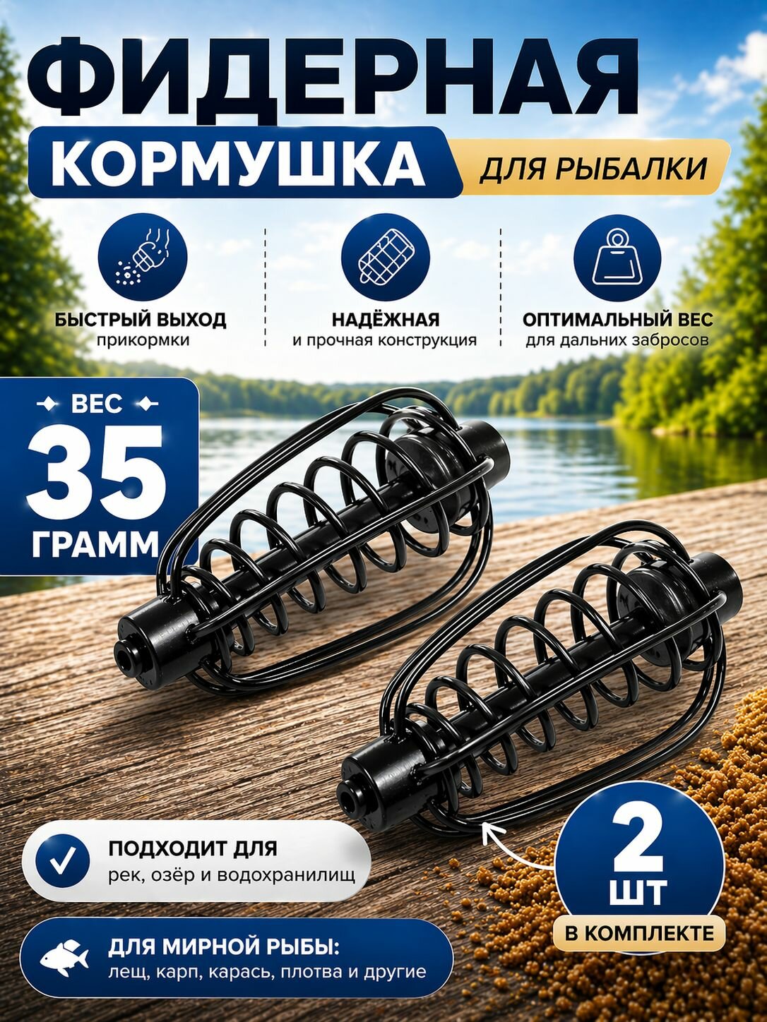 Фидерная кормушка для рыбалки 35г окрашенная (2шт) / рыболовная фидерная кормушка