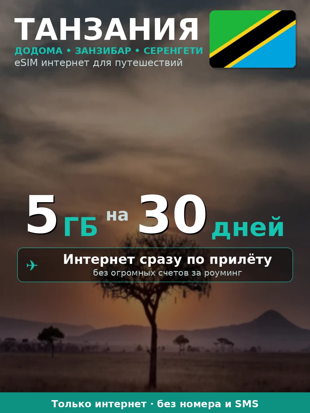 ESIM Танзания — мобильный интернет 5 ГБ на 30 дней | виртуальная SIM-карта для путешествий
