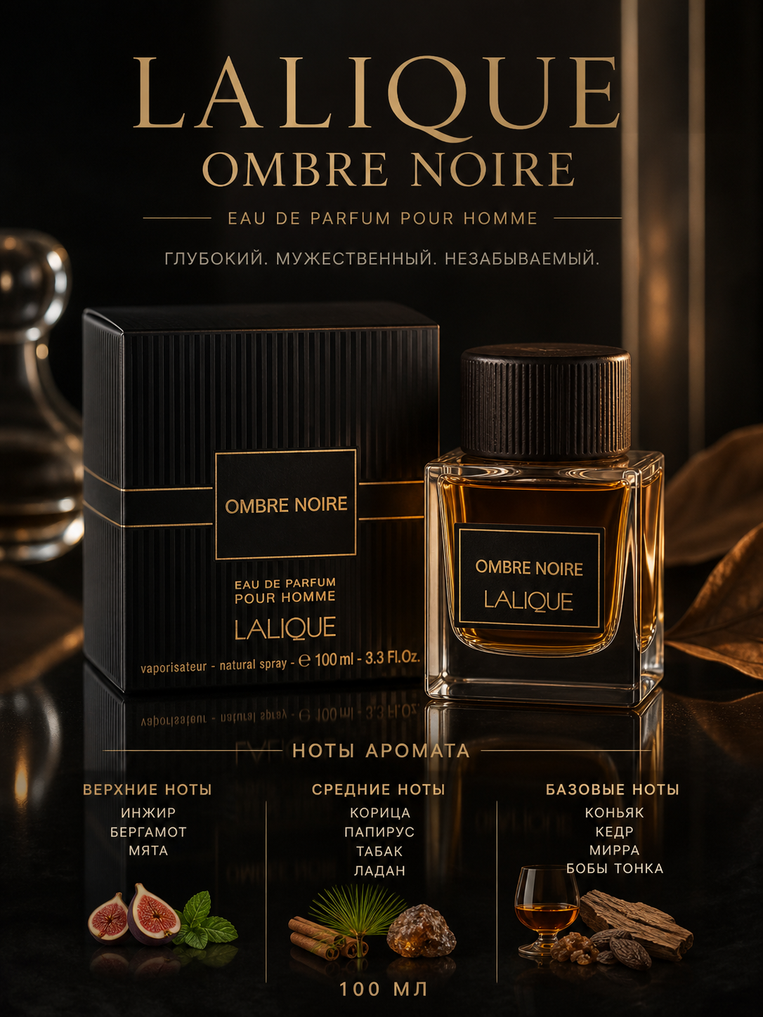 Lalique Ombre Noire мужская парфюмерная вода 100 мл, фужерные