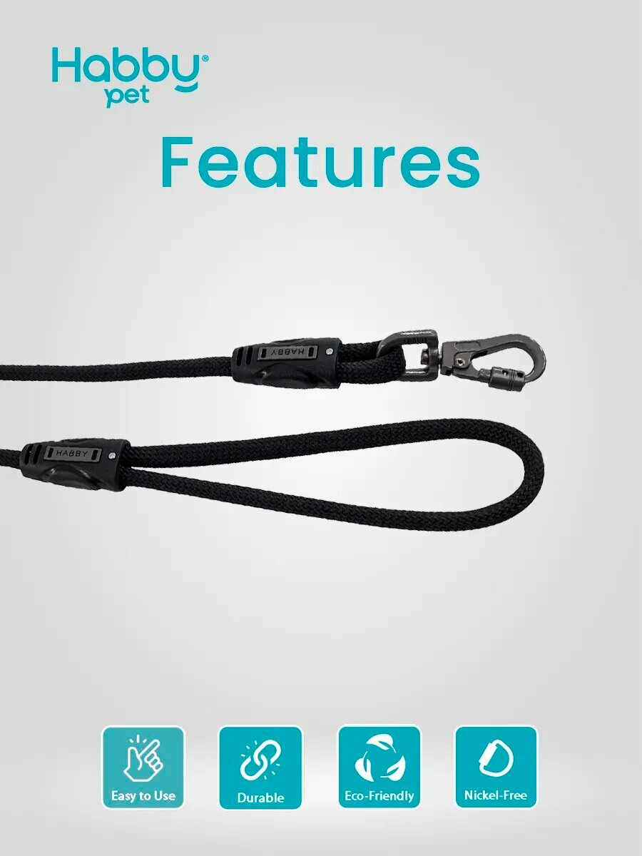 Поводок Habby Pet Cord Leash, черный, для прогулок и выставок, для всех пород собак — фото 1