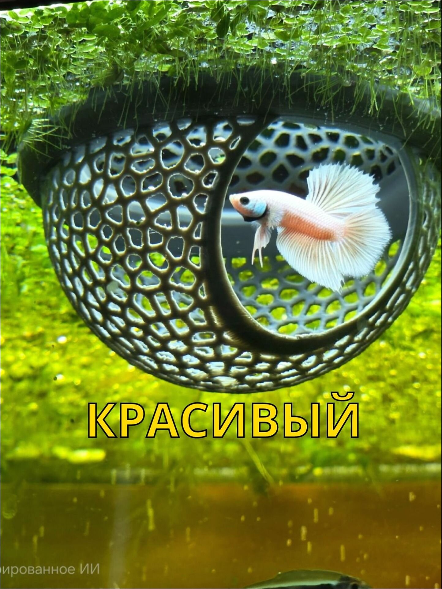 Плавучий домик, для рыб, угловой, пластик, черный, 70x70x40мм