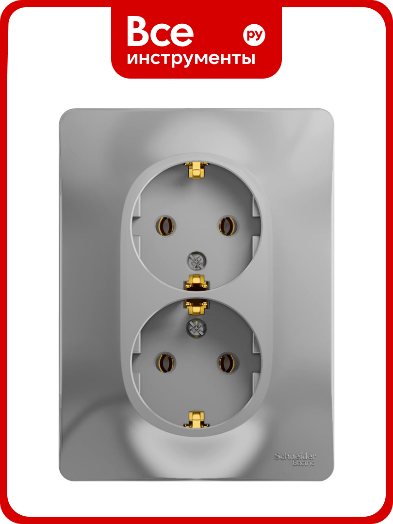 Розетка, Systeme, Systeme Electric (Schneider Electric) GLOSSA двойная с заземлением, 16А, алюминий GSL000324, (ранее