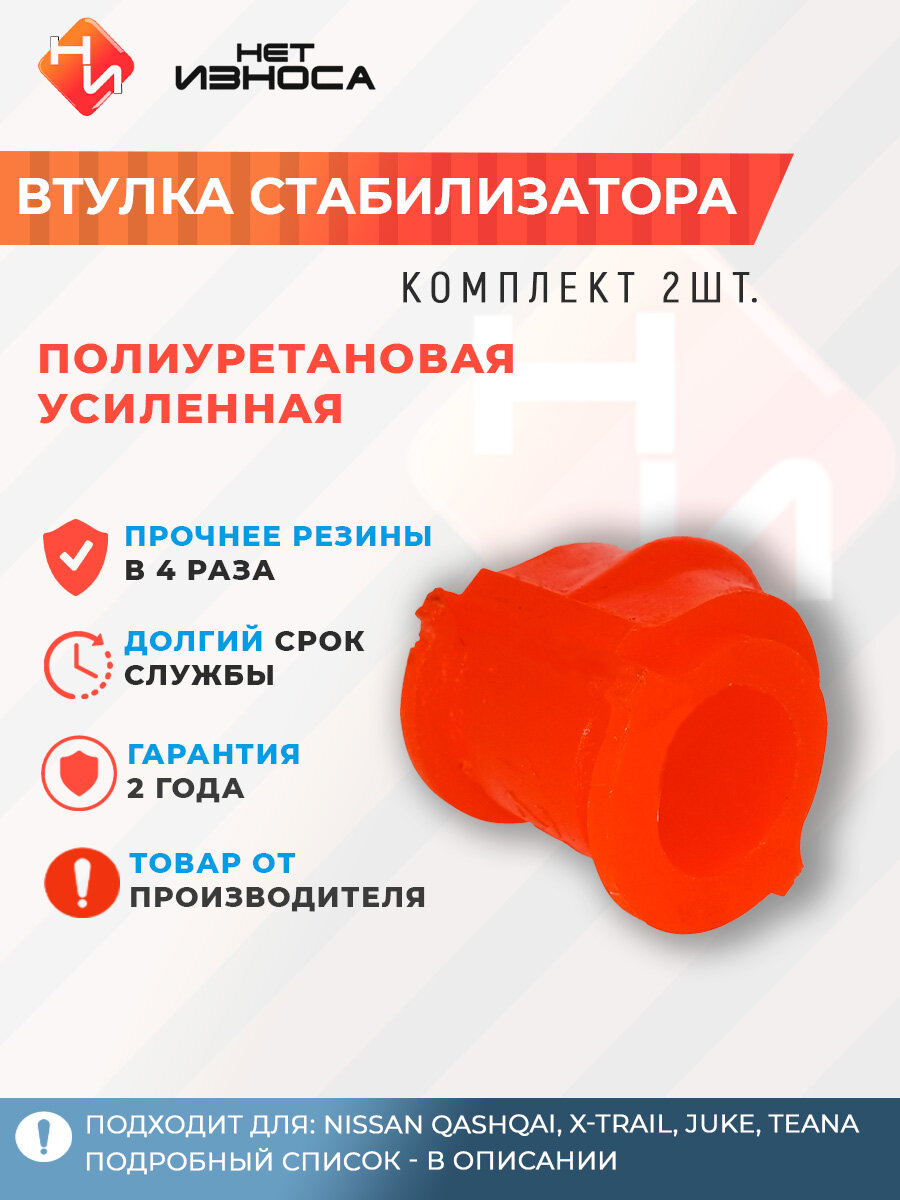 Втулка стабилизатора усиленная полиуретановая передней подвески NB127-2 Nissan Qashqai j10, X-trail T31, Juke F15, Teana Z34