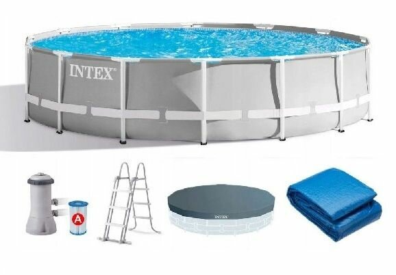 Каркасный бассейн Intex 26724 Prism Frame 457х107см, 14614л, фил.-насос 3785л ч, лестница, тент, подстилка