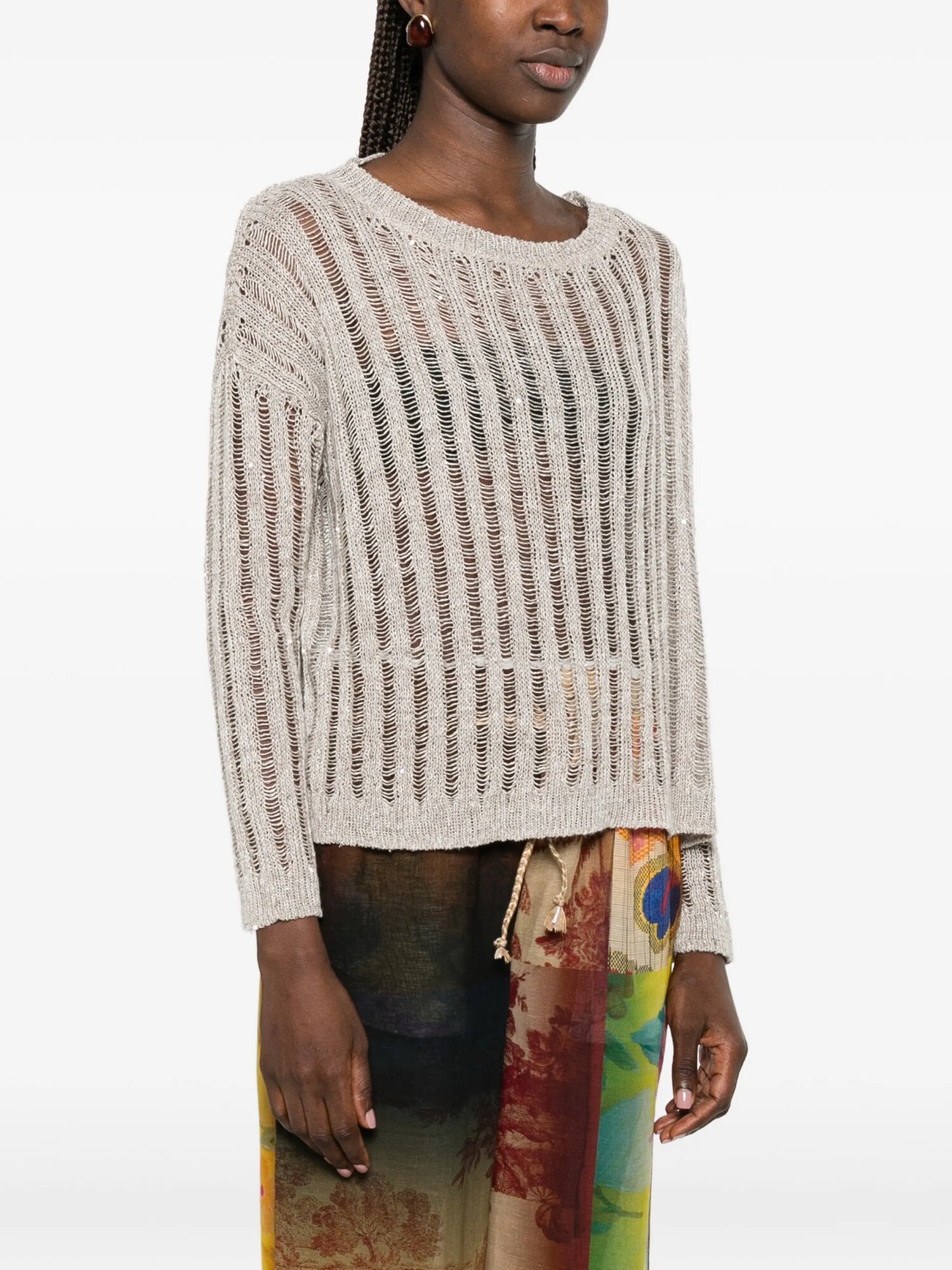 Свитер 120% LINO Sequin-embellished open-knit sweater, размер 44, , grey — фото 1
