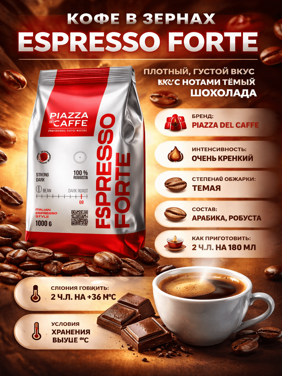 Кофе Piazza del Caffe Espresso Forte в зернах, 1кг