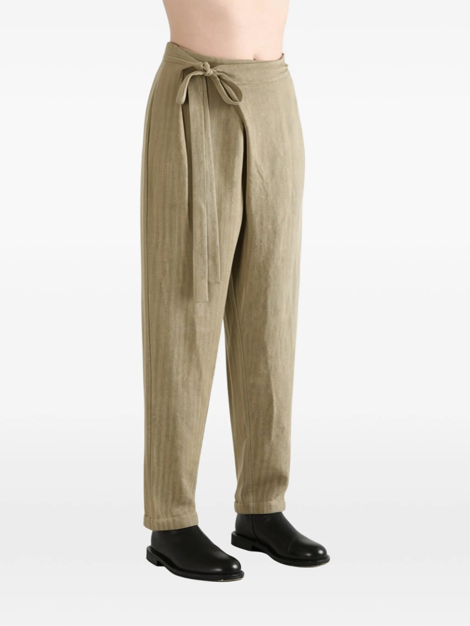 Брюки UMA WANG Herringbone-pattern wrap-style trousers, размер S, brown — фото 1
