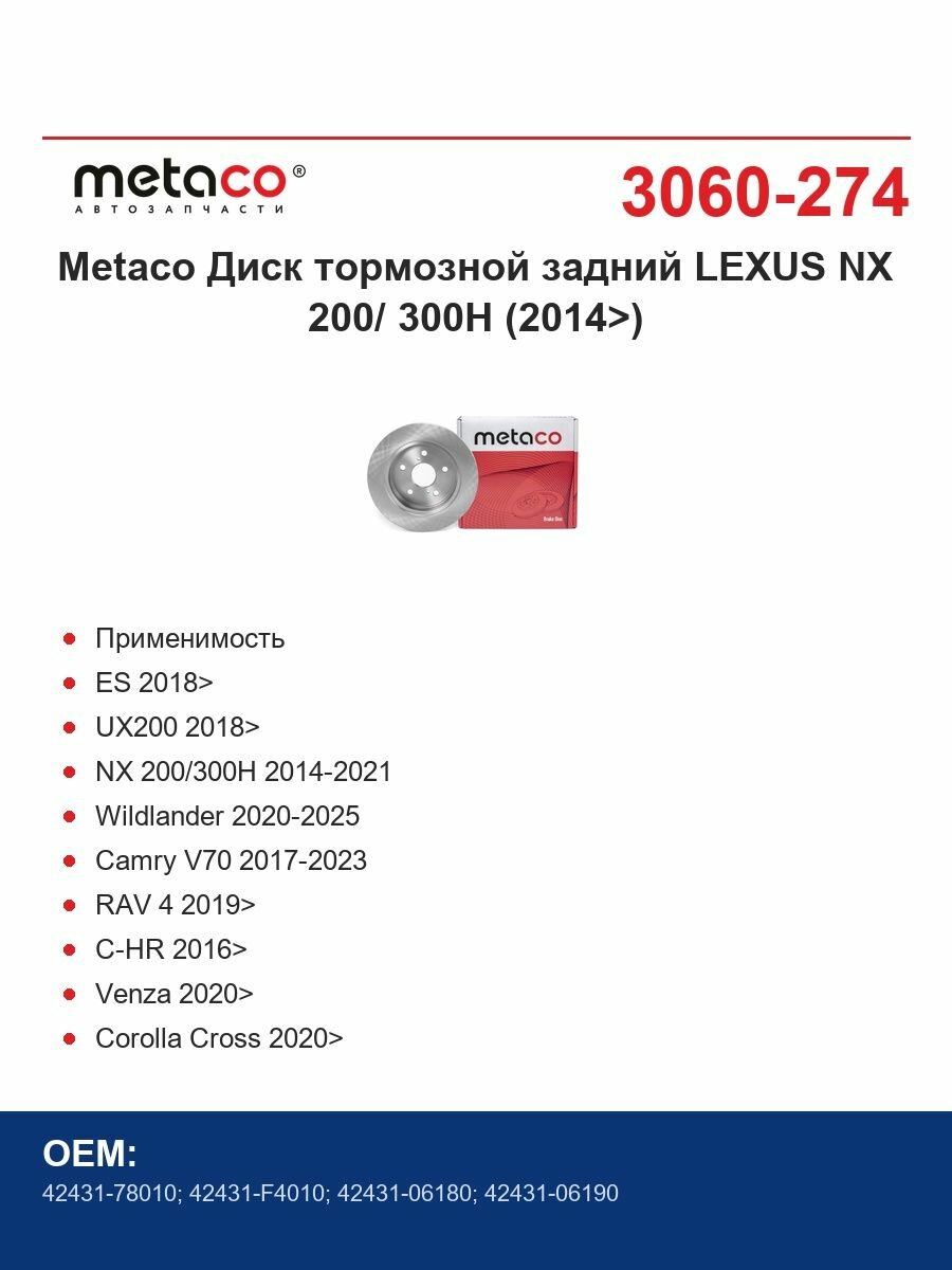 Metaco Диск тормозной задний LEXUS NX 200/ 300H (2014>)