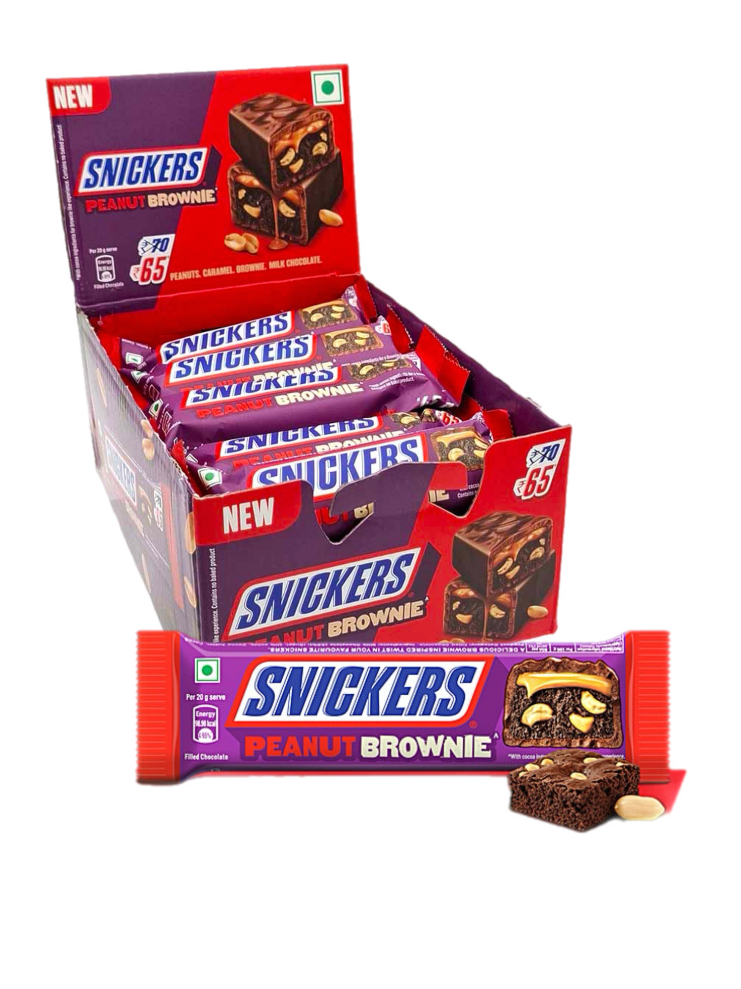 Snickers Peanut Brownie Шоколадный батончик Сникерс Арахисовый Брауни, 45г х 15 шт/блок (Индия)