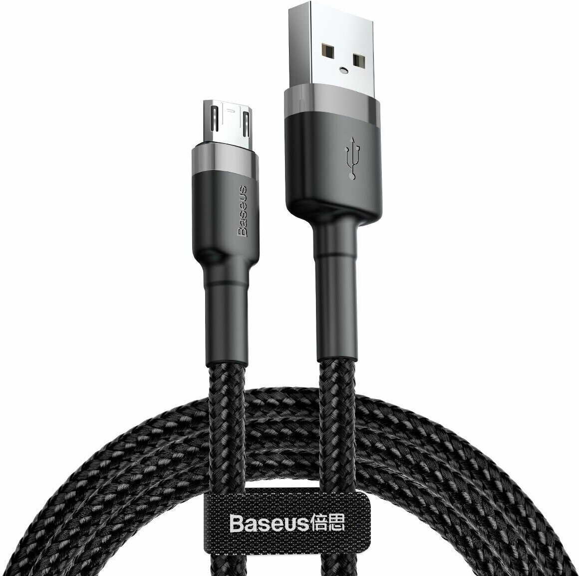 Кабель USB BASEUS Cafule, USB - MicroUSB, 2.4А, 1 м, серый+черный