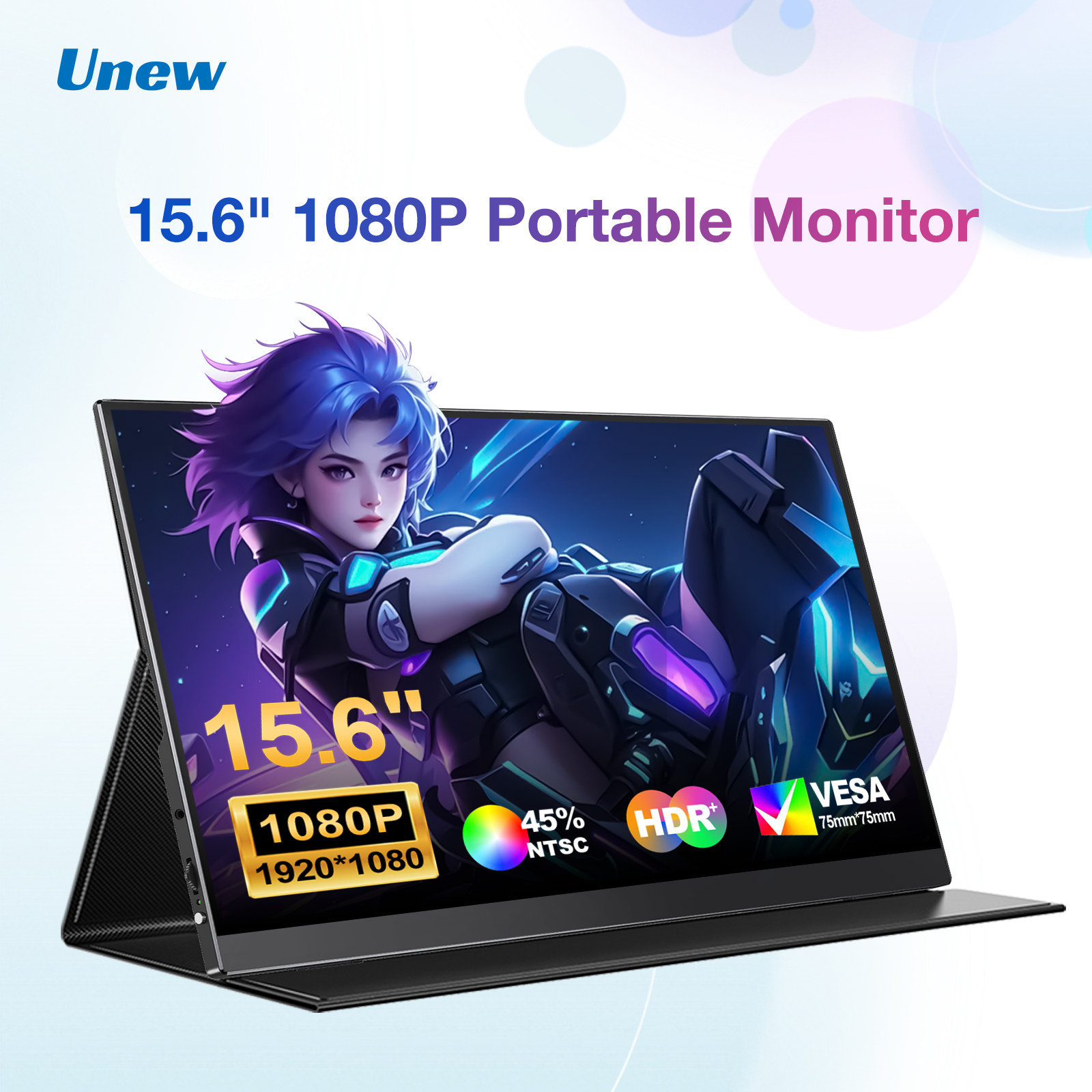 Портативный монитор UNEW, 15.6", IPS, FullHD, сенсорный экран, встроенные колонки