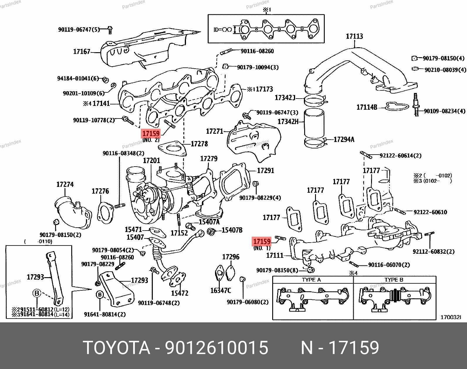 Шпилька крепления коллектора выпускного TOYOTA 1,2,3UZFE, 1JZGTE,1NZFXE, TOYOTA 9012610015