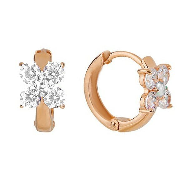 Серьги конго, красное золото, 585 проба, фианит