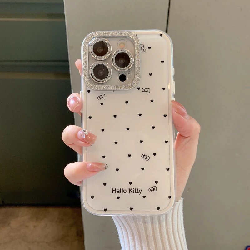 MINISO Блестящее 3D-зеркало для макияжа, милый мультяшный чехол для телефона Sanrio и Hello Kitty с бантиком для iPhone 17, 16, 15, 14, 13, 12, 11, Pro и Max, Материал: Для iPhone 11