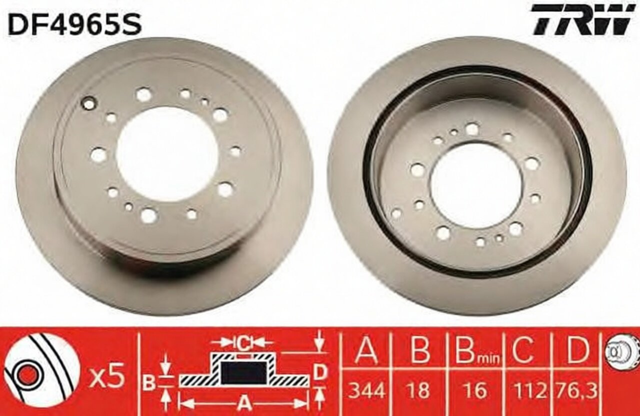 Диск тормозной задний TOYOTA LAND CRUISER 200, LEXUS LX570 DF4965S TRW арт. DF4965S