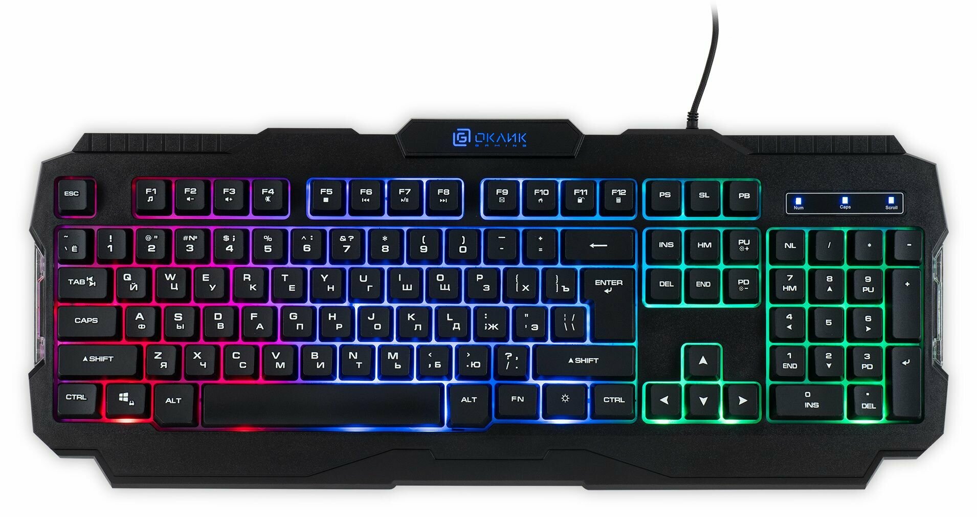 Клавиатура Oklick черный, USB, for gamer, с многоцветной регулируемой подсветкой (1790295)