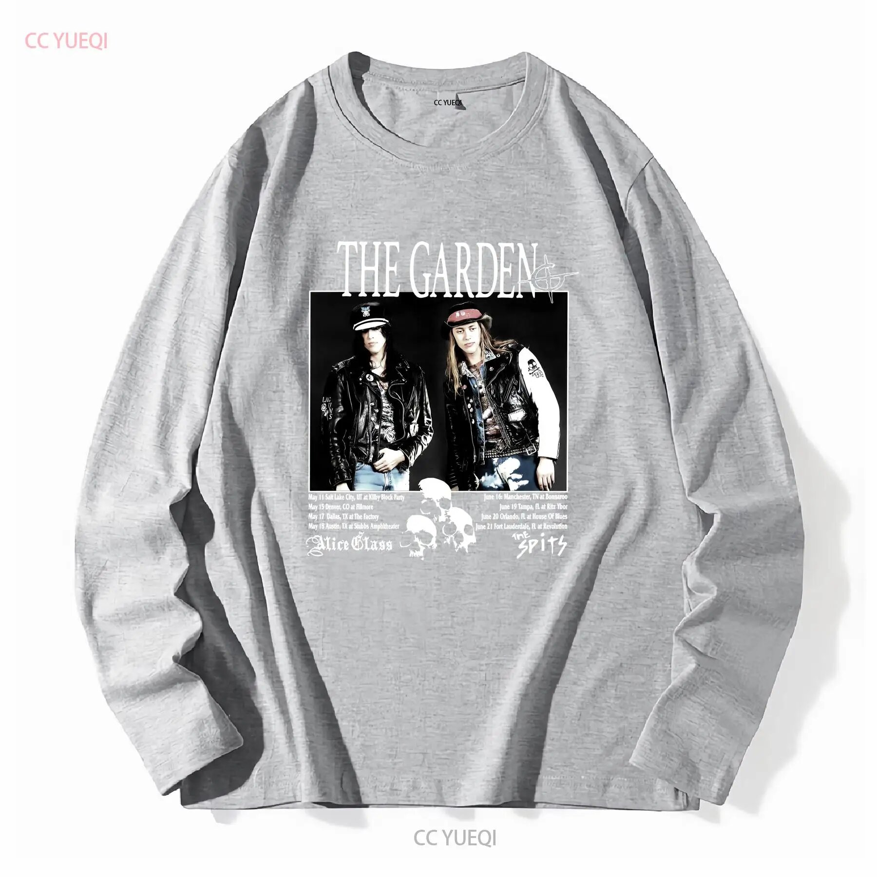 CC YUEQI футболка The Garden Band черная хлопковая L, Серый, gray long sleeves