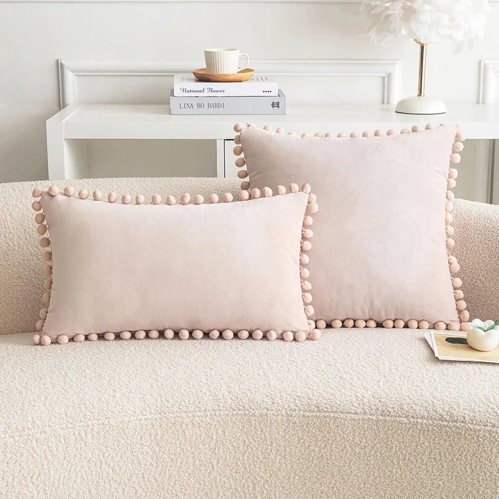 Декоративные наволочки inyahome, бархатные, с помпонами 45x45cm 1pcs cover, SP pink