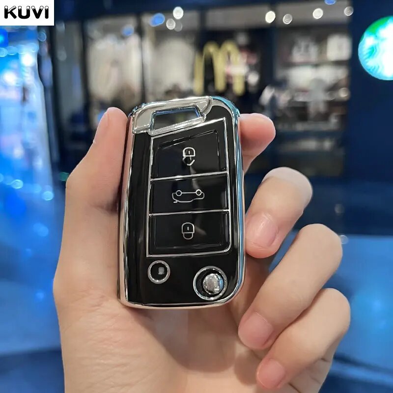 Чехол для ключей Silver Black VW Polo Golf7 Tiguan Skoda Octavia