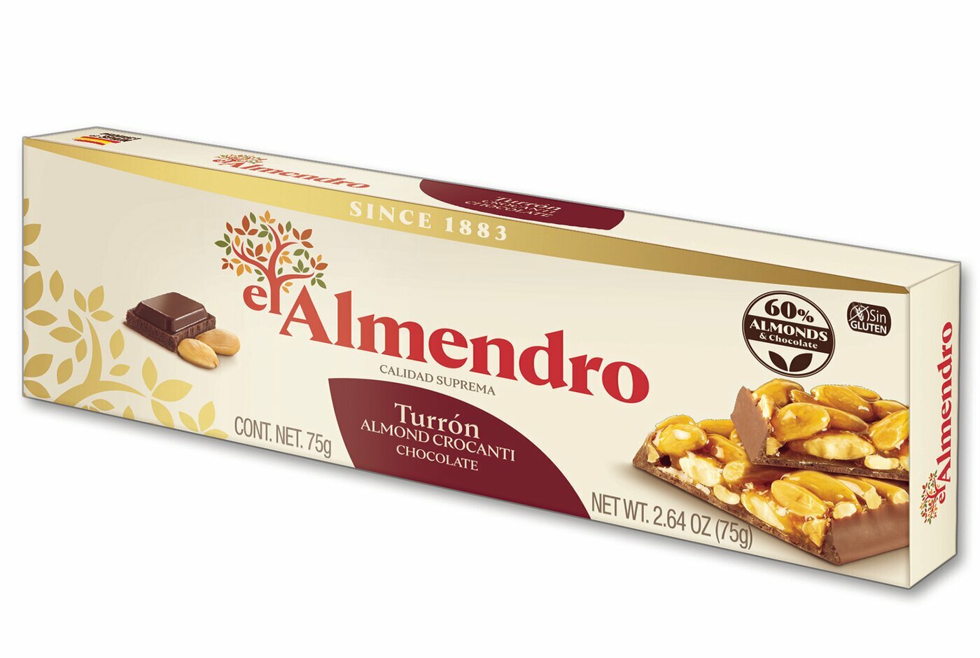 Хрустящий миндальный туррон с шоколадом El Almendro Crocanti chocolate Turron 75g