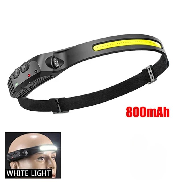 Налобный фонарь LED COB, белый, 800mAh