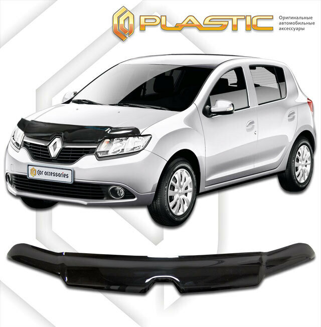 Дефлектор капота Renault Sandero 2014 н. в. Черный глянцевый СА Пластик