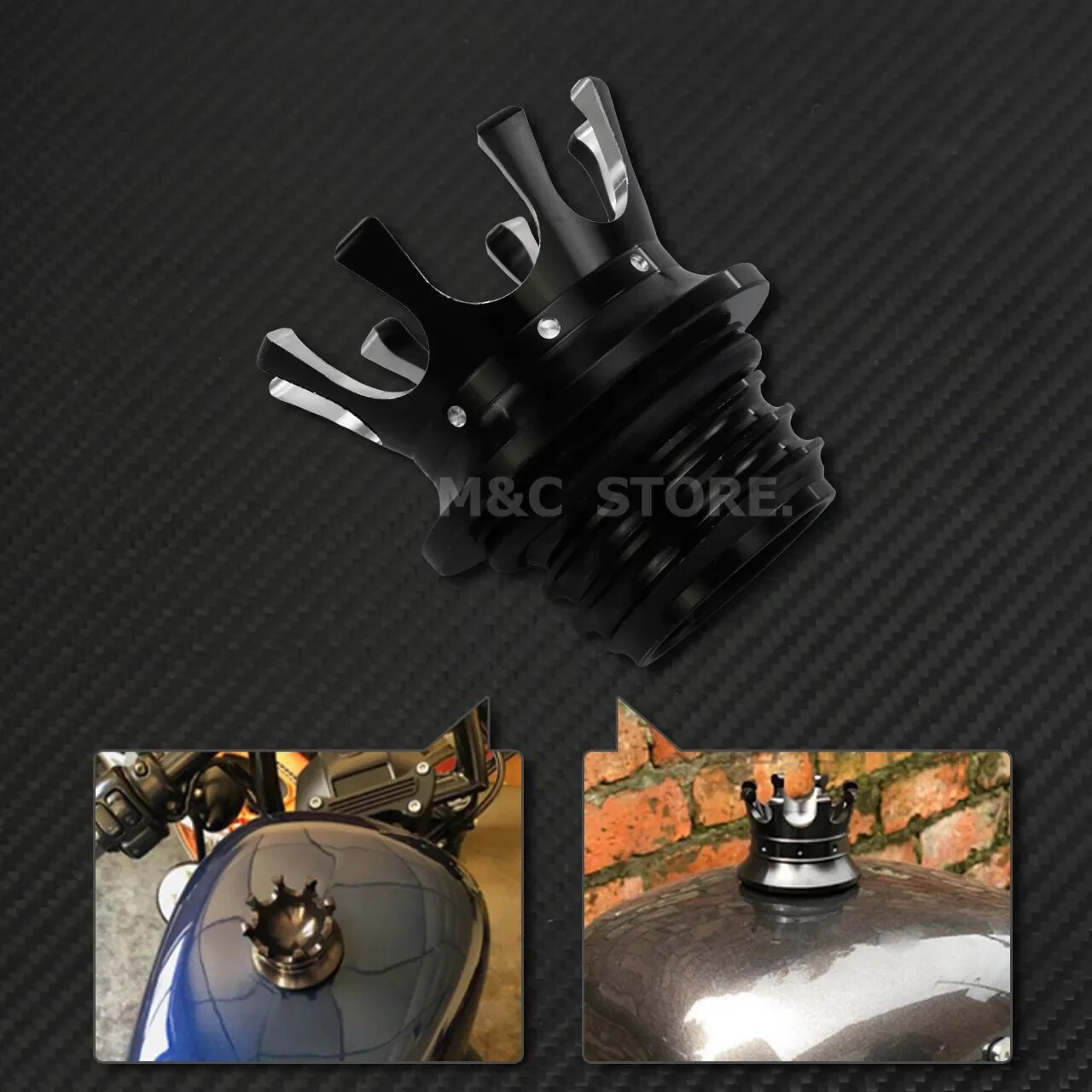Вентилируемая крышка топливного бака Mactions в стиле короны для Harley Sportster XL Black Gas Cap