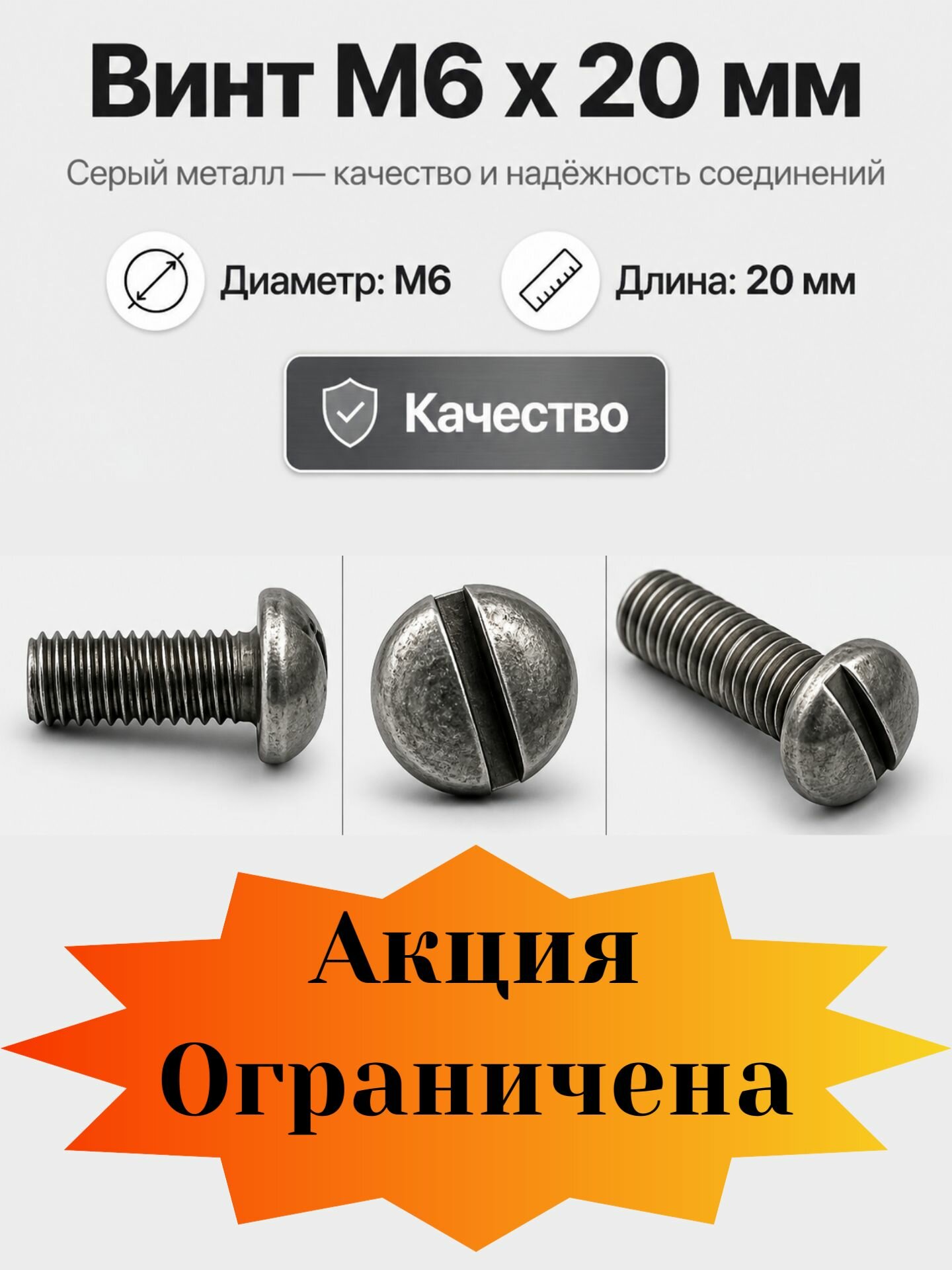 Винт М6 х 20 мм.10 шт.