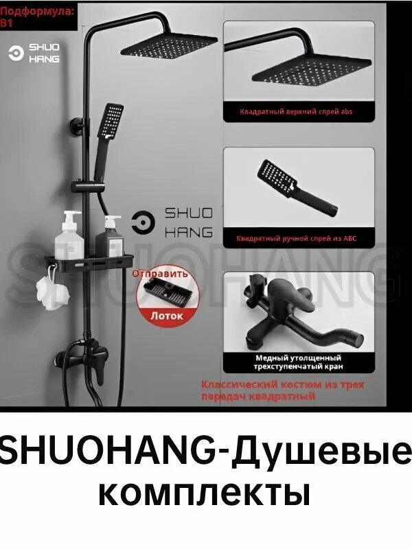 SHUOHANG Душевой комплект черный матовый