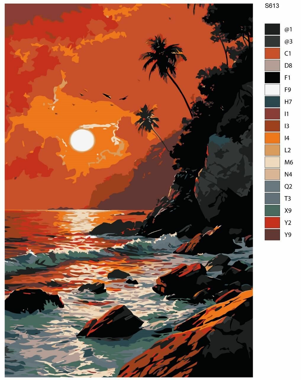 Картина по номерам S613 "Пейзаж арт. Закат утопющий в море" 80x120 см