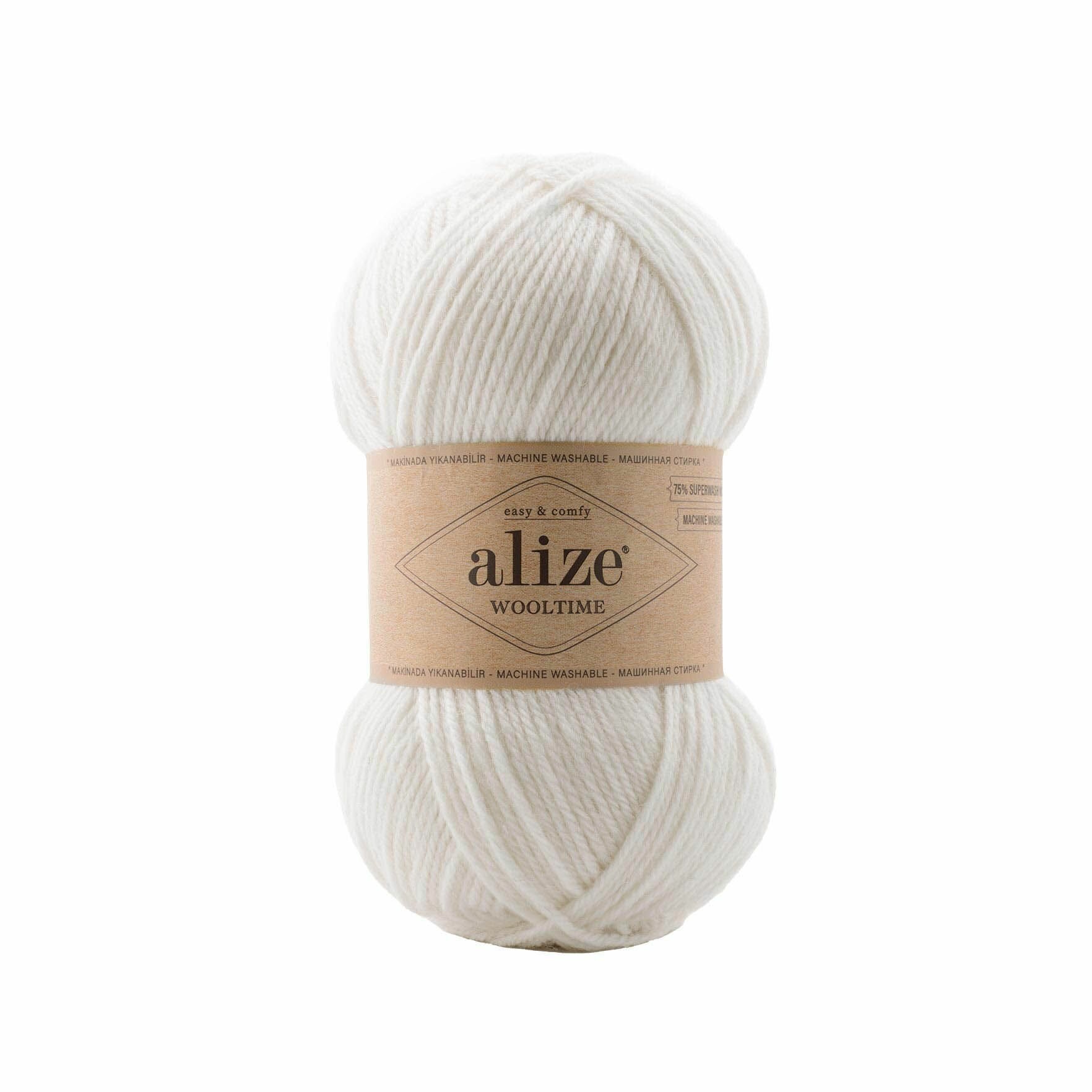 Пряжа Вултайм (wooltime) упаковка 5 мотков 100 г. 200 м. 75% SW шерсть, 25% полиамид цвет 55 белый