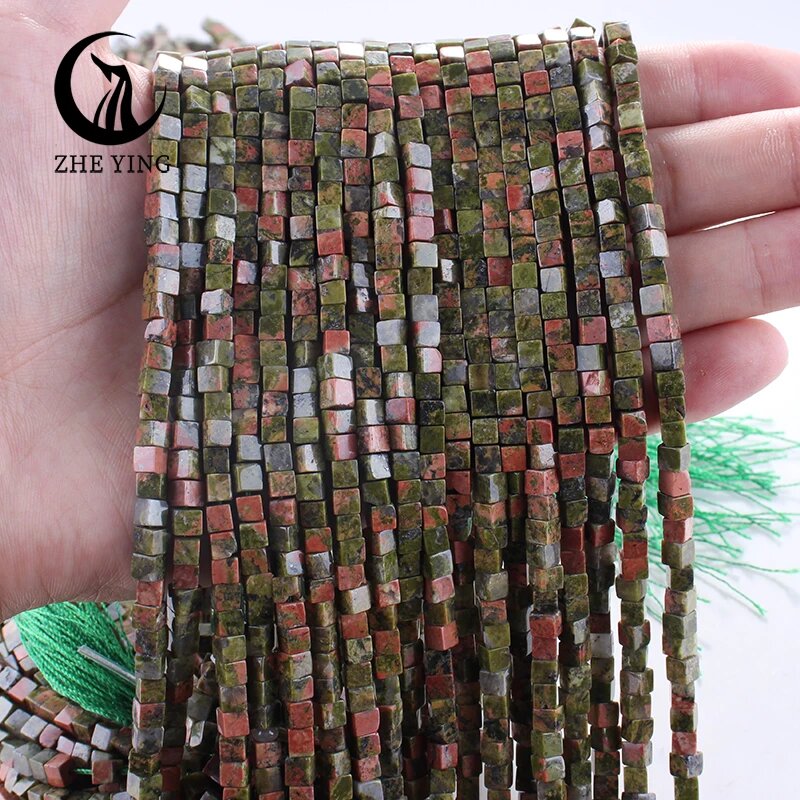 Бусины квадратные из унакита 4 мм, Zhe Ying
