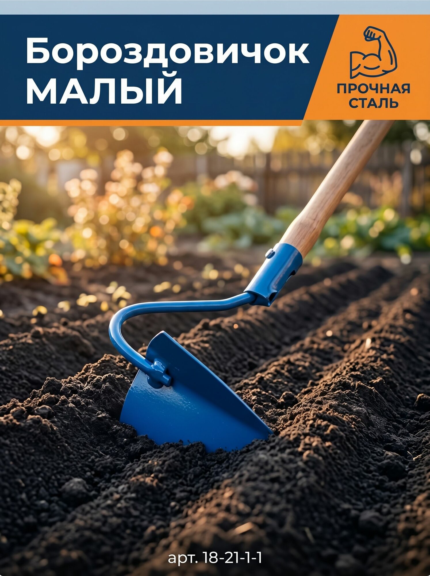 Бороздовичок малый с деревянной ручкой (помогает формировать борозды на грядках) Павлово