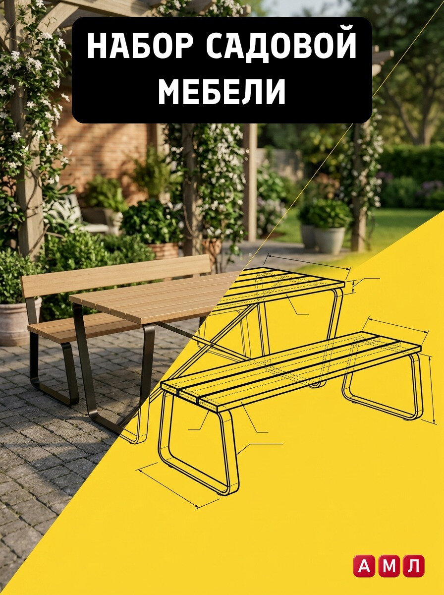 Проект чертеж стол и лавочки из металла 160 см. своими руками - скачать и распечатать чертежи с размерами, пошаговая и поэтапная схема сборки PDF