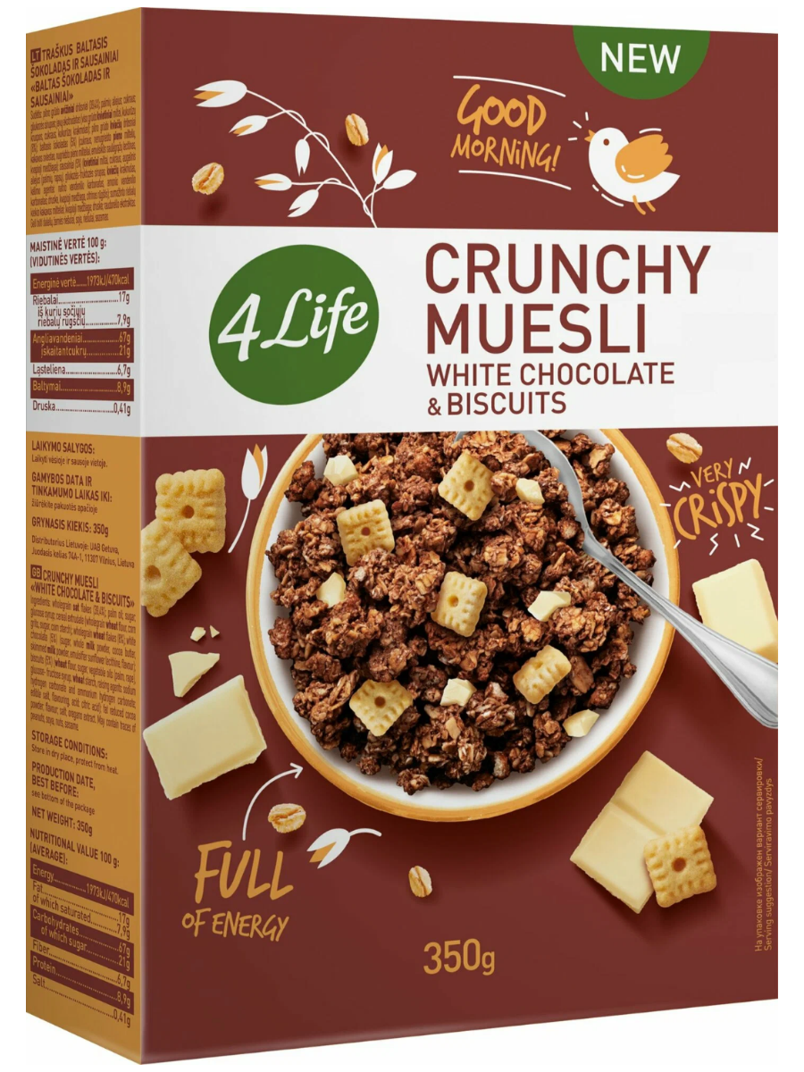 Мюсли хрустящие с шоколадом и печеньем 4LIFE White chocolate & biscuits 350гр