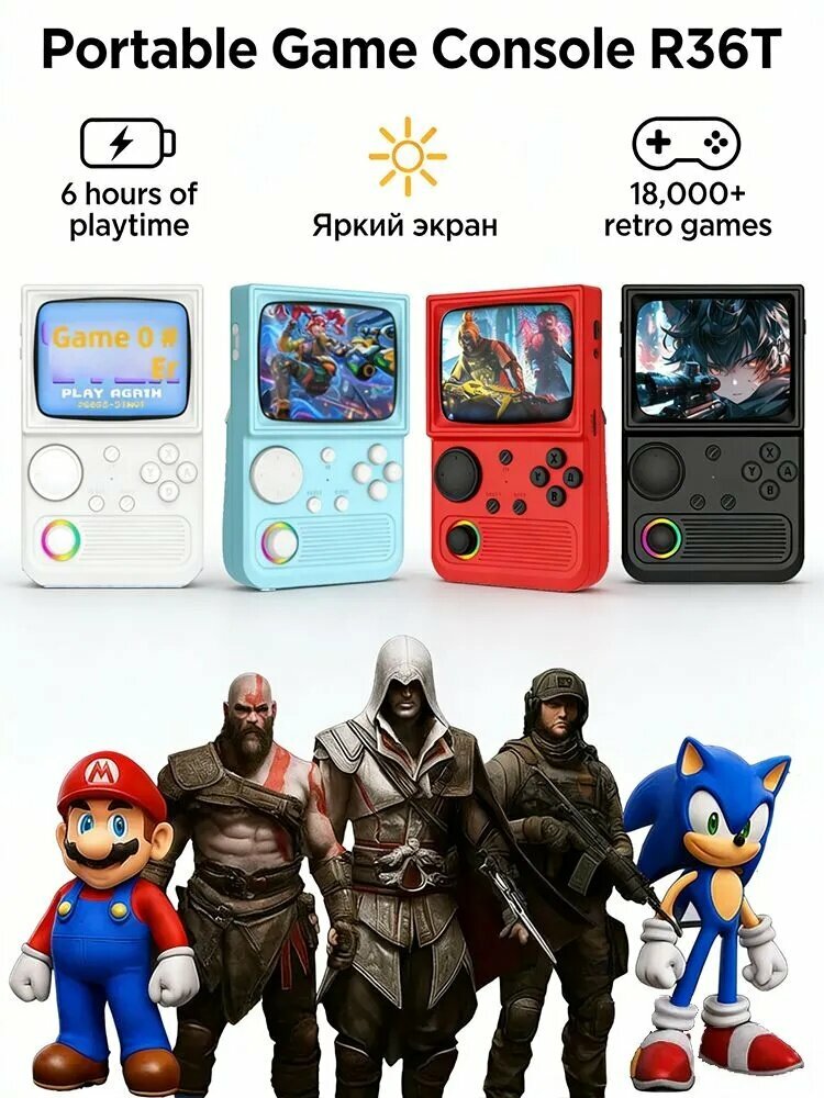 AISLPC R36T Портативная игровая консоль 3,5 дюйма IPS экран 64 Гб 18 000 + игр, черный